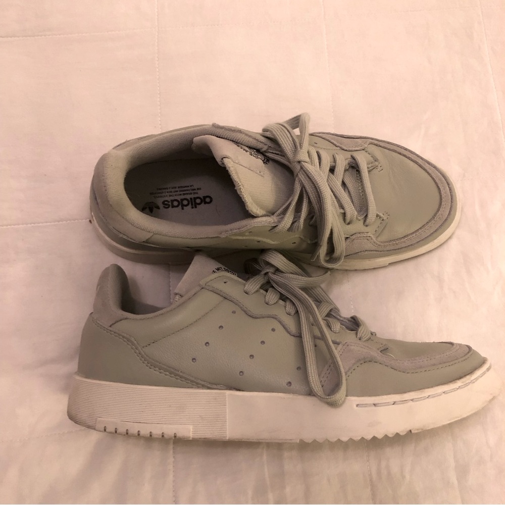 Adidas Sage Green Platform Leather Sneakers, Euc - Gem